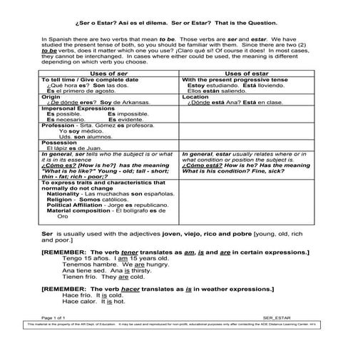 ser and estar notes | PDF