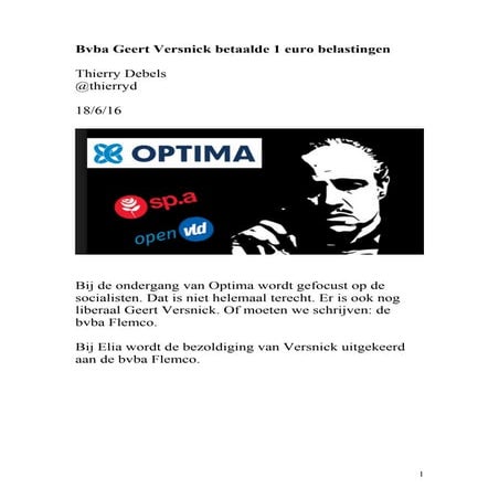 Bvba Geert Versnick betaalde 1 euro belastingen | DOC