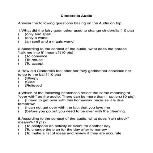 Cinderella Quiz Audio 1 | PDF