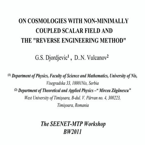 D Vulcanov On Cosmologies With Non Minimally Coupled Scalar Field