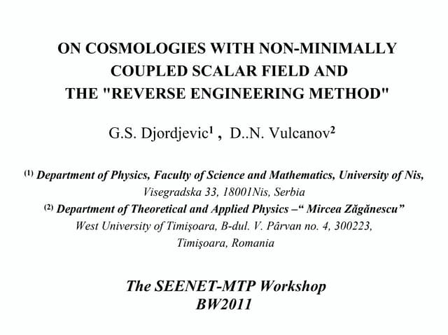 D Vulcanov On Cosmologies With Non Minimally Coupled Scalar Field