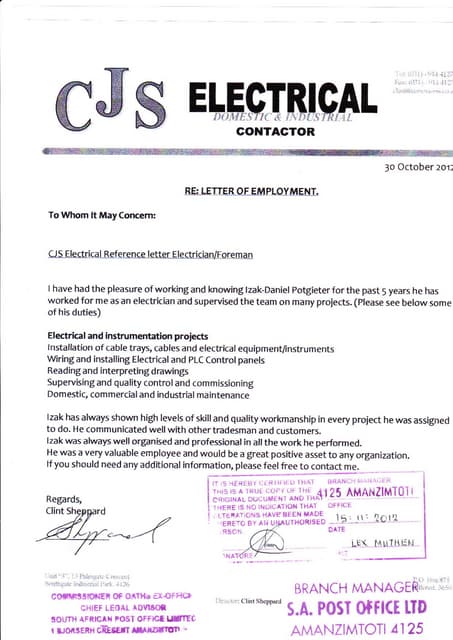Electrical apprentice recommendation letter | PPT