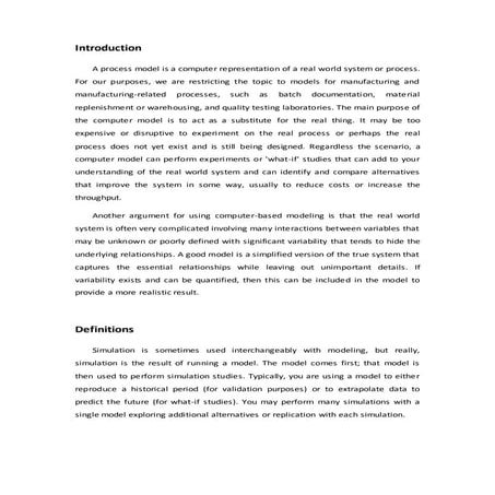 1. the main idea of simulation and it’s appropriateness in real world ...