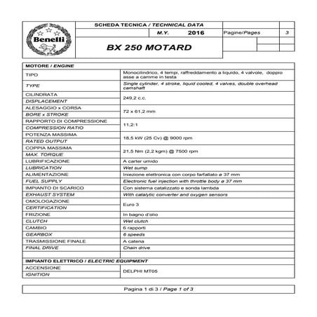 Benelli Bx 250 motard | PDF