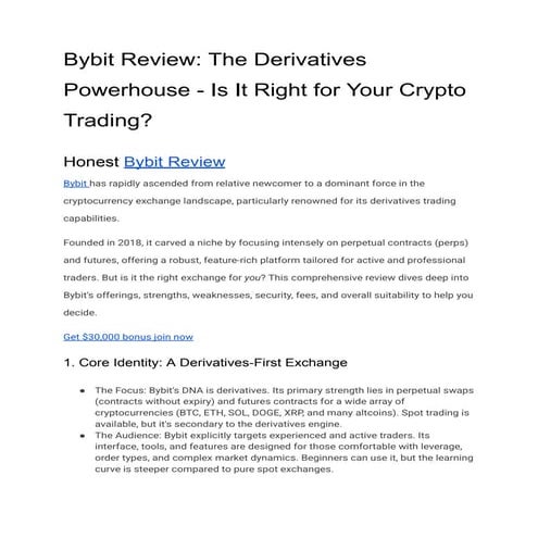Bybit Review 2025: Fees, Security & Is It Safe for Derivatives? | PDF