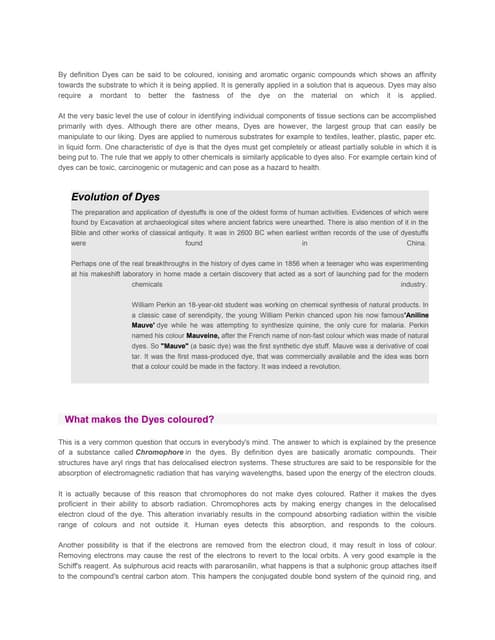 DYES part I ( intrduction, chromophore n auxochrome and classification ...