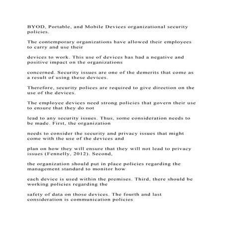 BYOD, Portable, and Mobile Devices organizational security policies..docx