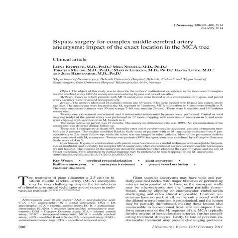 Bypass surgery for complex middle cerebral artery aneurysms | PDF