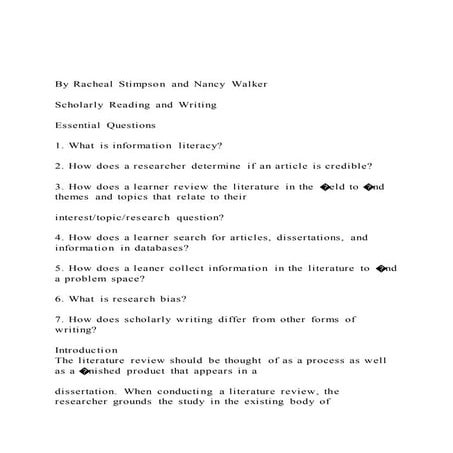 By Racheal Stimpson and Nancy WalkerScholarly Reading and | DOCX