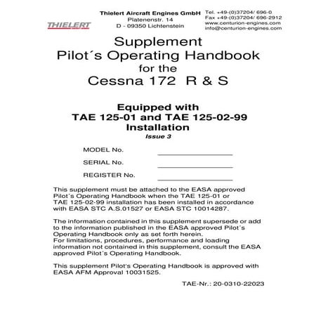 C-172 Poh Supplement Thielert CHIMES AVIATION ACADEMY | PDF