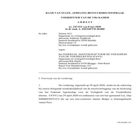 Eigenares kater Lee moet FAVV 700 euro betalen | PDF