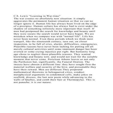 C.S. Lewis Learning in War-time” The war creates no absolutely .docx