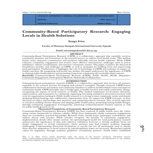 Community-Based Participatory Research: Engaging Locals in Health ...
