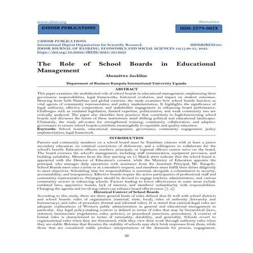 The Role of School Boards in Educational Management (www.kiu.ac.ug) | PDF