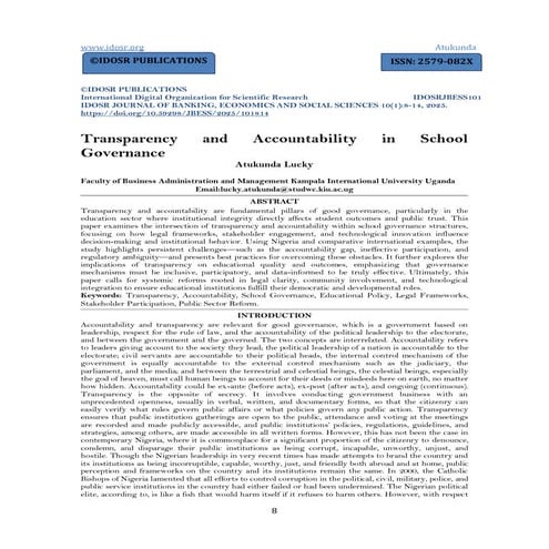 Transparency and Accountability in School Governance (www.kiu.ac.ug) | PDF