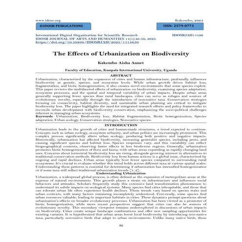 The Effects of Urbanization on Biodiversity (www.kiu.ac.ug) | PDF