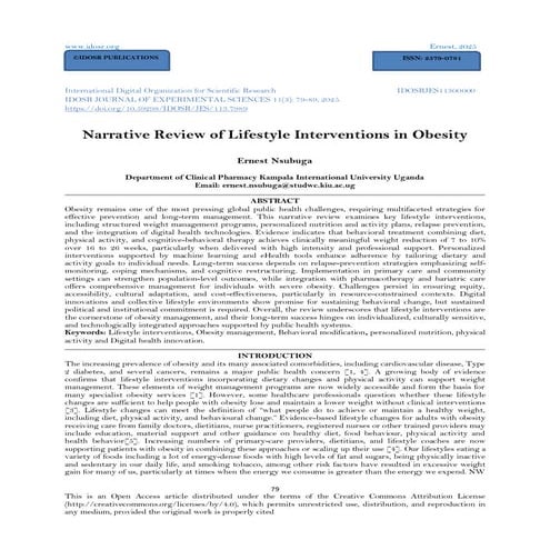 Narrative Review of Lifestyle Interventions in Obesity (www.kiu.ac.ug ...