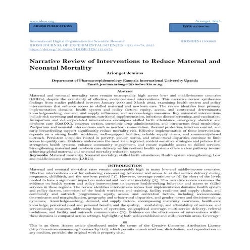 Narrative Review of Interventions to Reduce Maternal and Neonatal ...