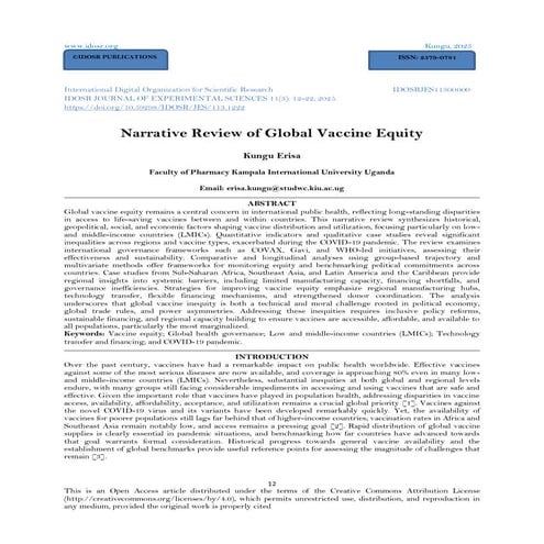 Narrative Review of Global Vaccine Equity(www.kiu.ac.ug) | PDF