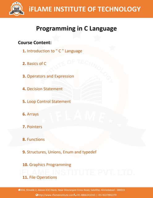 C C Course Content C C Programming Course Iflame Institute Pdf