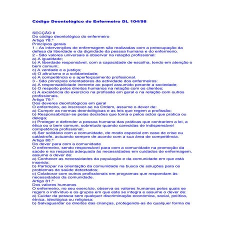 C digo deontol-gico da enfermagem | PDF
