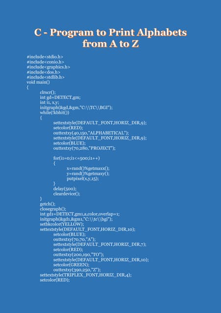 C Program To Print Alphabets From A To Z Pdf