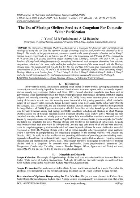 Study on utilization of moringa oleifera as coagulation | PDF