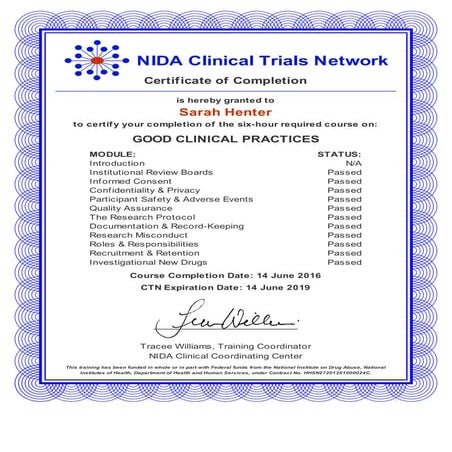 Certificate NIDA Clinical Trials Network | PDF