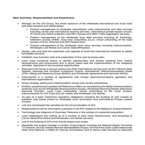 Main Activities, Responsibilities and Experiences | PDF