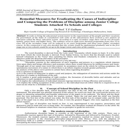 Remedial Measures for Eradicating the Causes of Indiscipline and ...
