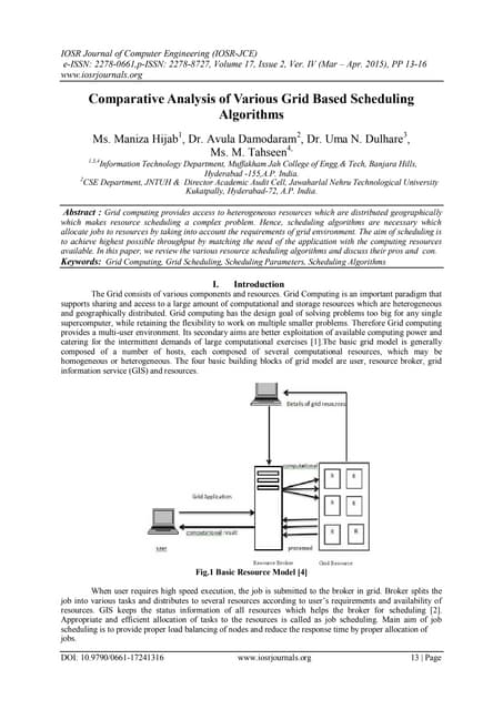 Comparative Analysis Of Various Grid Based Scheduling Algorithms Pdf