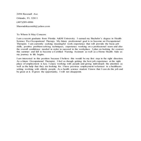shawndrika cover letter | PDF