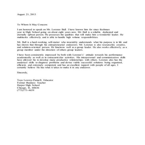 Letter of Recommendation Lisa