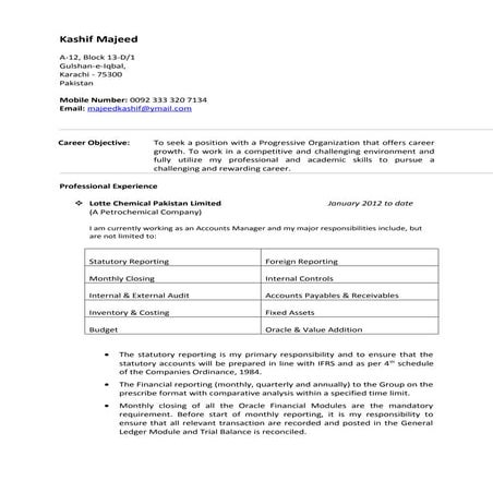 Kashif Majeed Curriculum Vitae | PDF