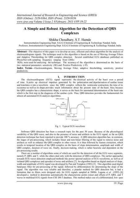 A Simple And Robust Algorithm For The Detection Of Qrs Complexes Pdf Digital Audio
