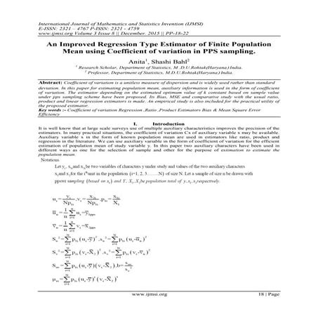 An Improved Regression Type Estimator of Finite Population Mean using Coefficient of variation ...