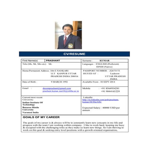 CV-PRASHANT KUMAR | PDF