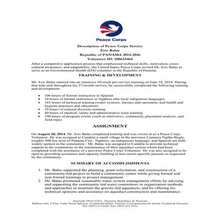 Description of Peace Corps Service | PDF