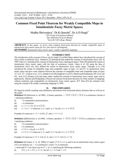 Common Fixed Point Theorem For Weakly Compatible Maps In Intuitionistic 3156