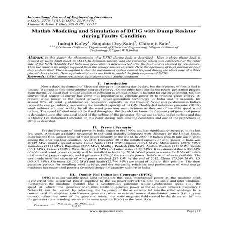 Matlab Modeling and Simulation of DFIG with Dump Resistor during Faulty Condition | PDF