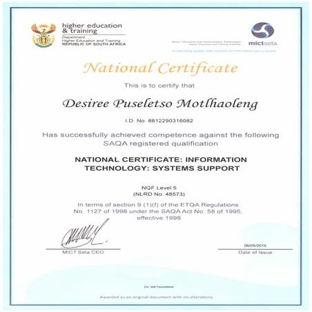 system support certificate | PDF