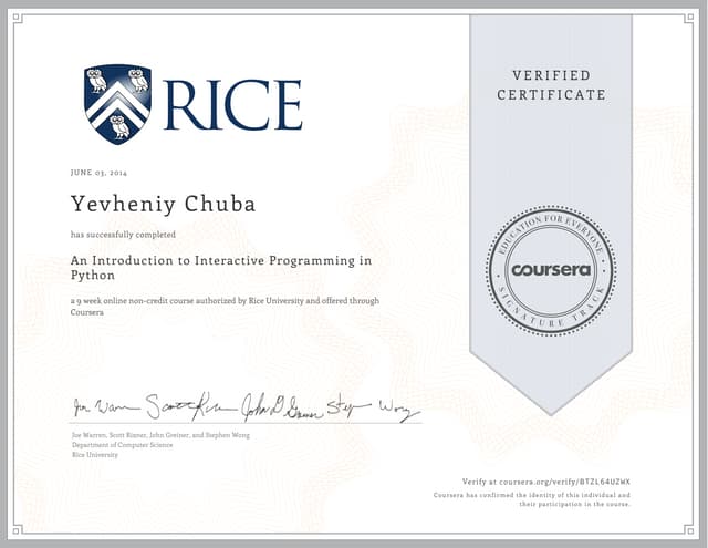 Coursera Interactive Programming Python Yevheniy Chuba 2014 Ppt