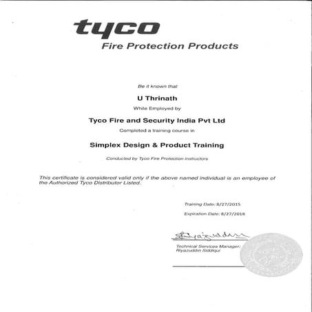 Tyco Simplex Design & Product certificate | PDF