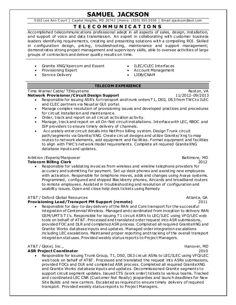 Sample Resume - Telecom
