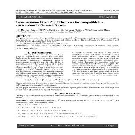 Some Common Fixed Point Theorems For Compatible Contractions In G Metric Spaces Pdf