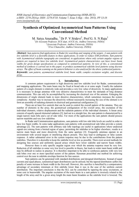 Synthesis Of Optimized Asymmetrical Sum Patterns Using Conventional Method Pdf