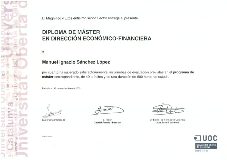 TÍTULO MASTER EN DIRECCIÓN FINANCIERA UOC - Manuel Ignacio Sánchez L…