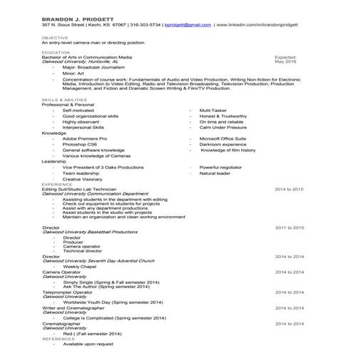 Brandon Pridgett Resume | PDF