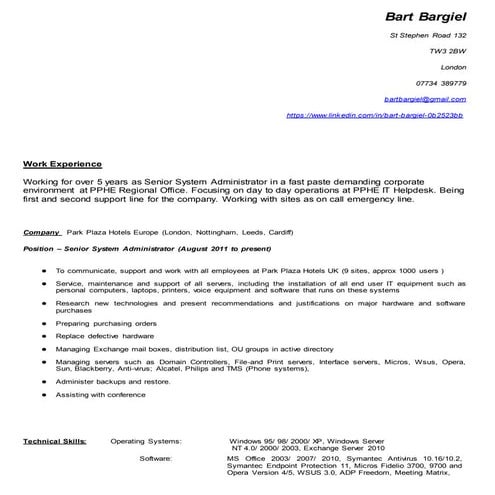 BART_cv | DOCX | Operating Systems | Computer Software and Applications