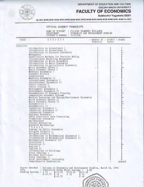 Transkrip Nilai Yohanes Hari TJ | PDF